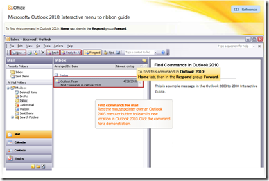 subject: exchange: Outlook 2010: Interactive menu to ribbon guide